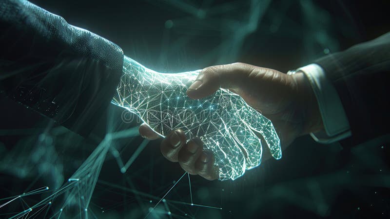 Digital Generated Human Hand and Businessman Shaking Hands. Stock Photo ...