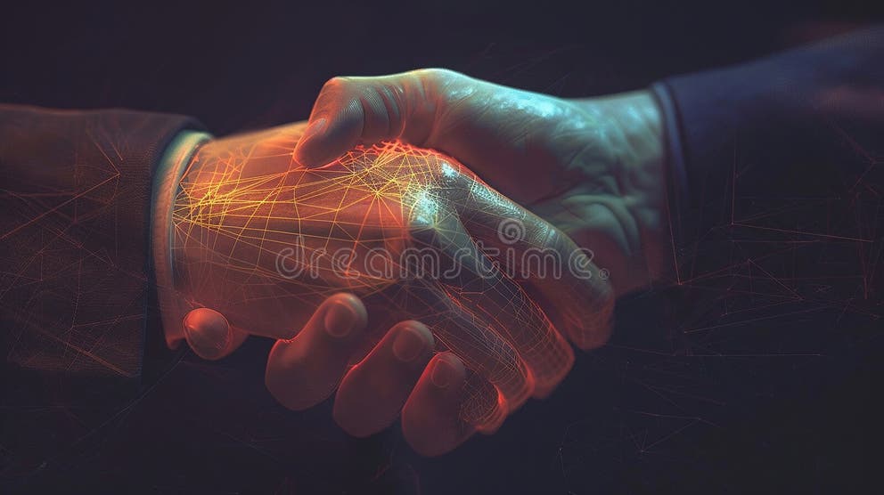 Digital Generated Human Hand and Businessman Shaking Hands. Stock Image ...