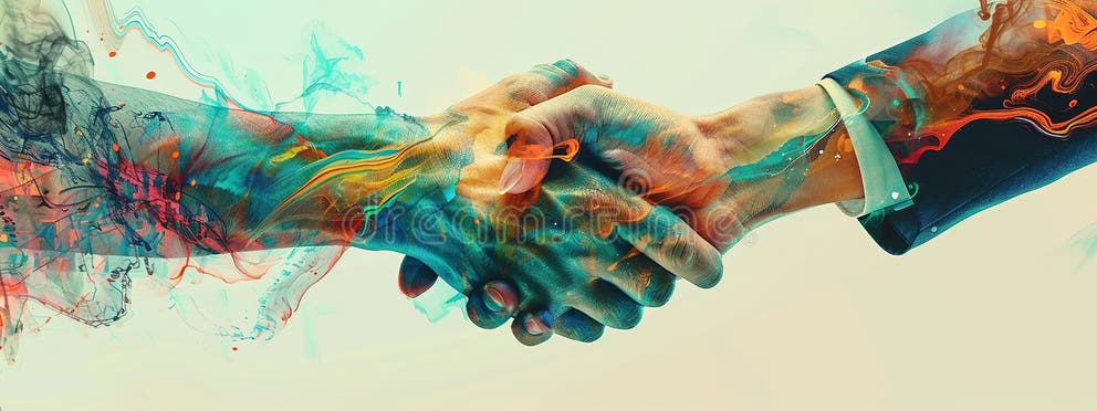 Digital Generated Human Hand and Businessman Shaking Hands. Stock Photo ...