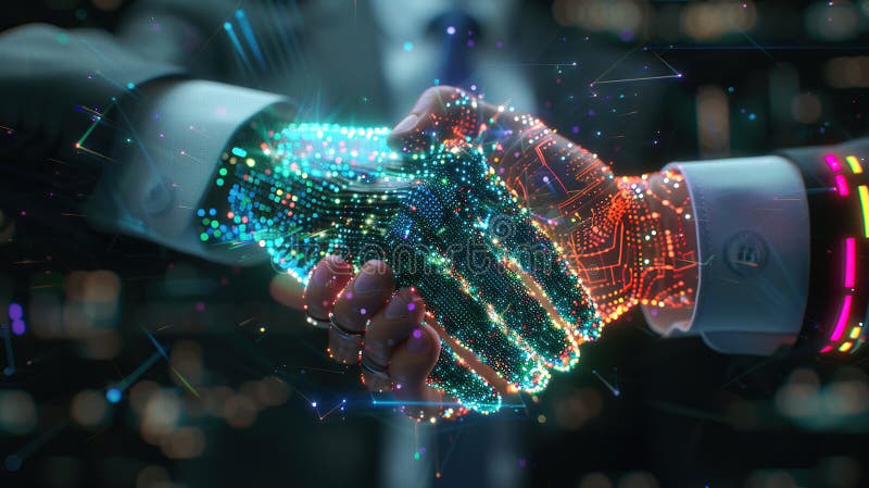 Digital Generated Human Hand and Businessman Shaking Hands. Stock ...