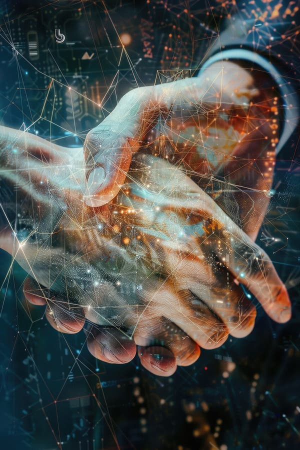 Digital Generated Human Hand and Businessman Shaking Hands. Stock ...