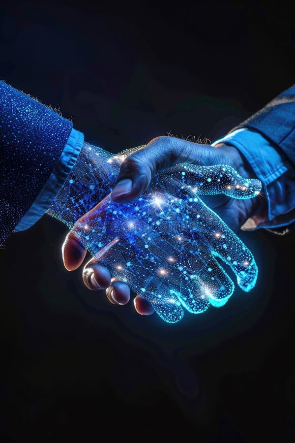 Digital Generated Human Hand and Businessman Shaking Hands. Stock Photo ...
