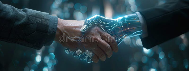 Digital Generated Human Hand and Businessman Shaking Hands. Stock ...