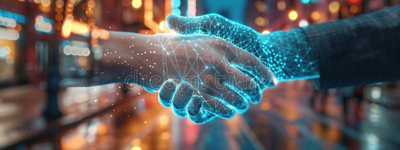 Digital Generated Human Hand and Businessman Shaking Hands. Stock ...