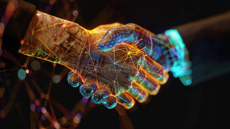 Digital Generated Human Hand and Businessman Shaking Hands. Stock ...