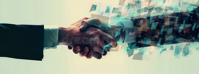 Digital Generated Human Hand and Businessman Shaking Hands. Stock Photo ...