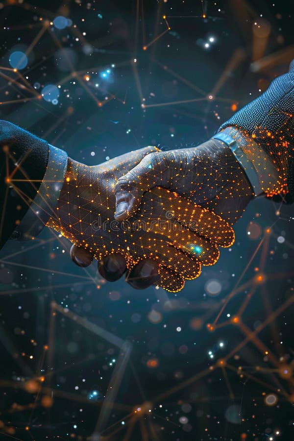 Digital Generated Human Hand and Businessman Shaking Hands. Stock Image ...
