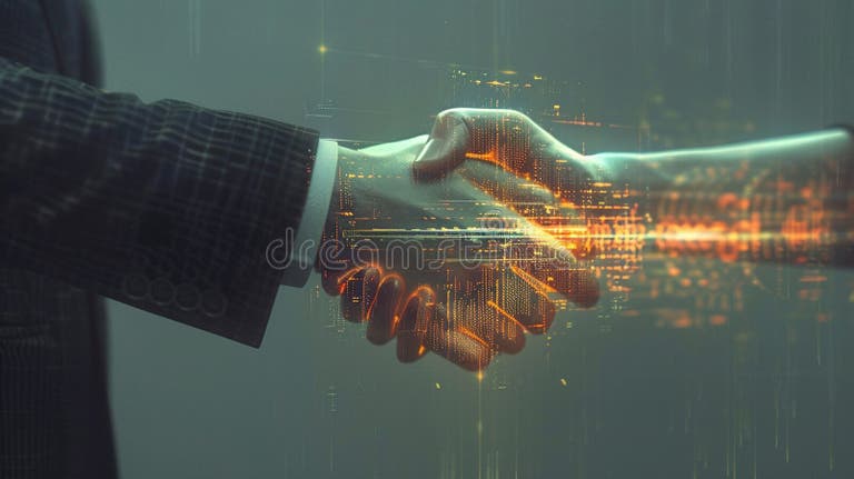Digital Generated Human Hand and Businessman Shaking Hands. Stock Photo ...