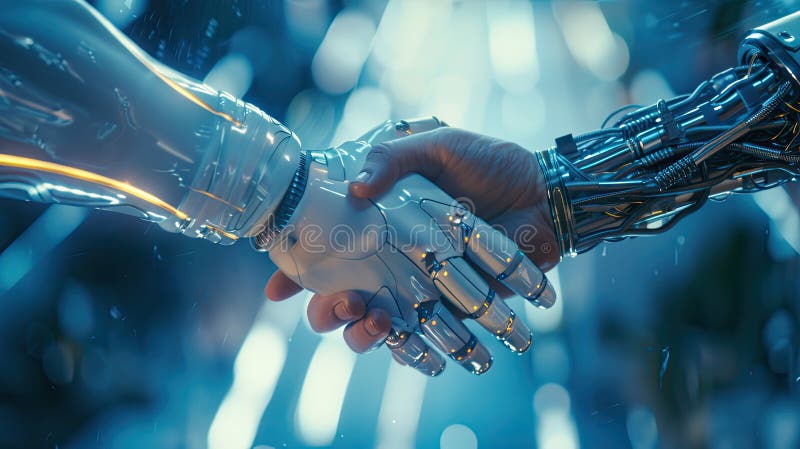 Digital Generated Human Hand and Businessman Shaking Hands Stock ...