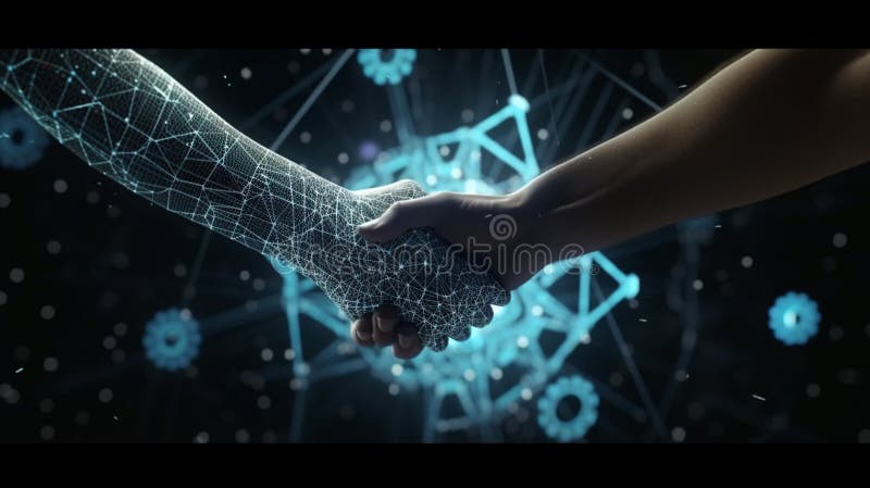 Digital Generated Human Hand and Businessman Shaking Hands.Generative ...