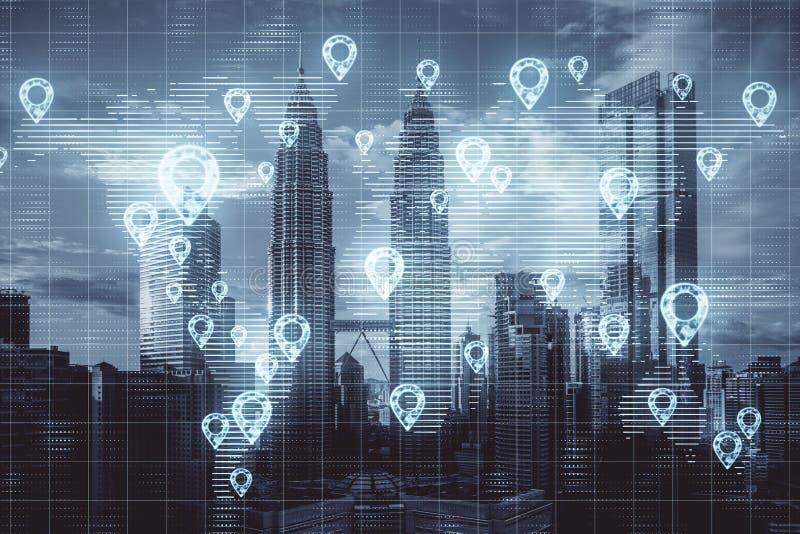 Digital Geolocation Interface with World Map Stock Illustration ...