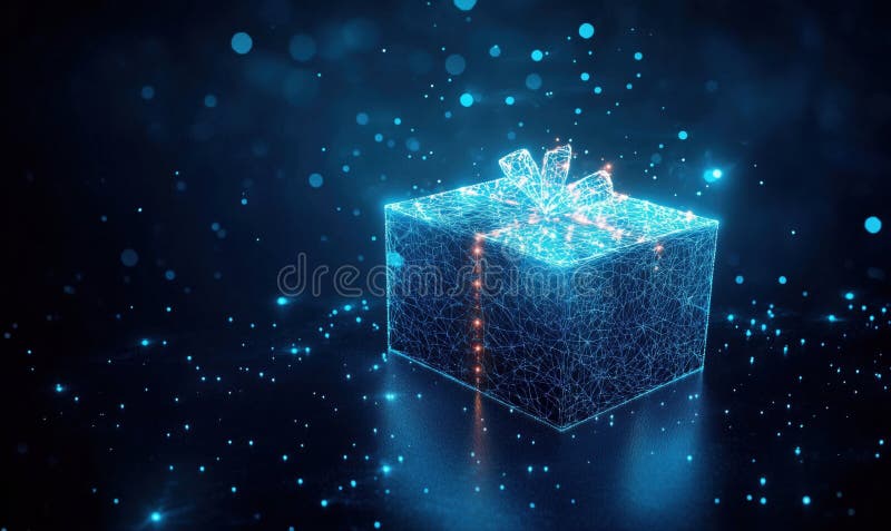 Glowing Digital Gift Box Blue Particles Festive Lights Stock Photos ...