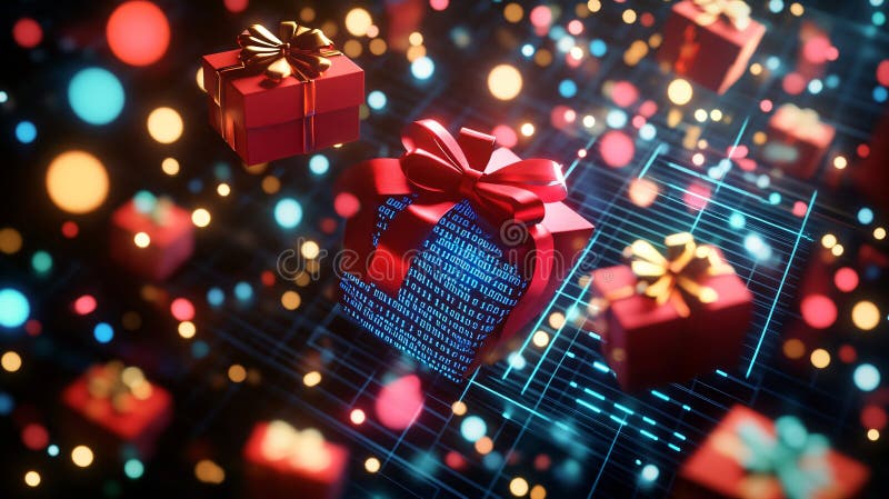Digital Gift Boxes with Festive Lights Cyber High Quality Image Stock ...