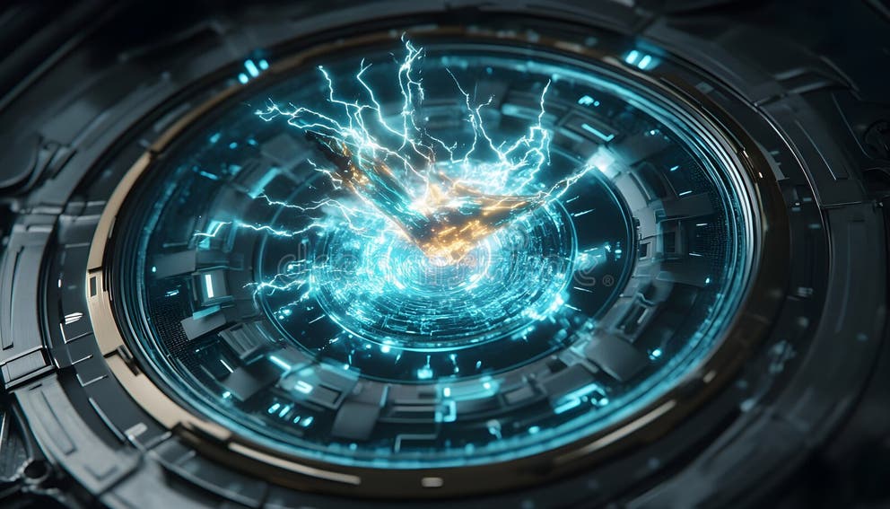 Digital Glass Thunderbolt or Explosion Effect Inside a Futuristic Clock ...