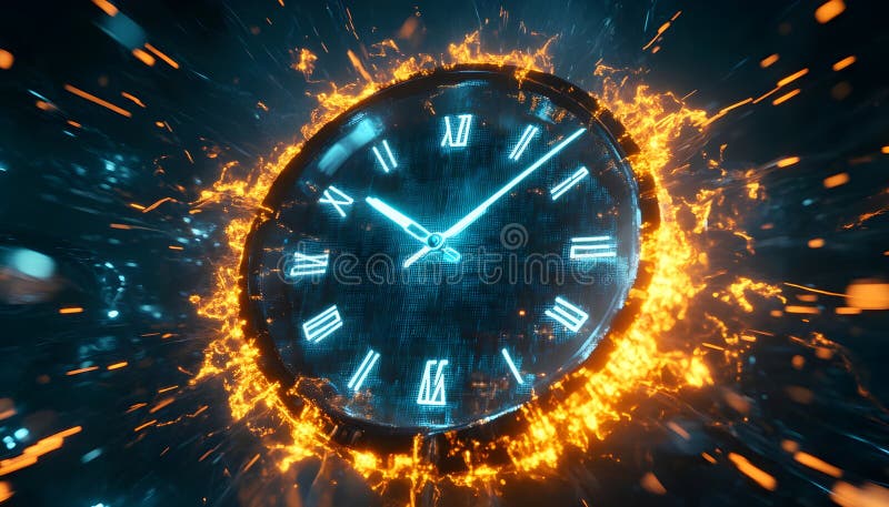 Digital Glass Thunderbolt or Explosion Effect Inside a Futuristic Clock ...