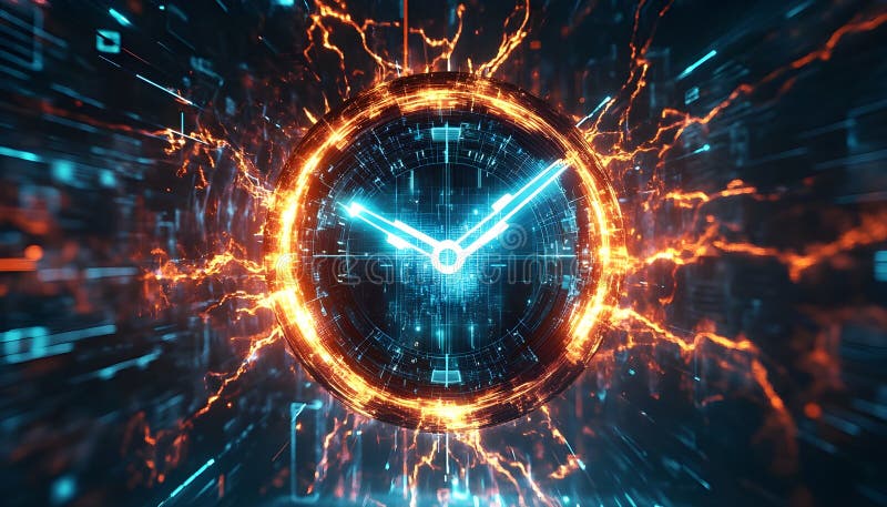 Digital Glass Thunderbolt or Explosion Effect Inside a Futuristic Clock ...