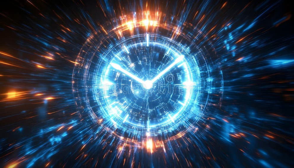 Digital Glass Thunderbolt or Explosion Effect Inside a Futuristic Clock ...