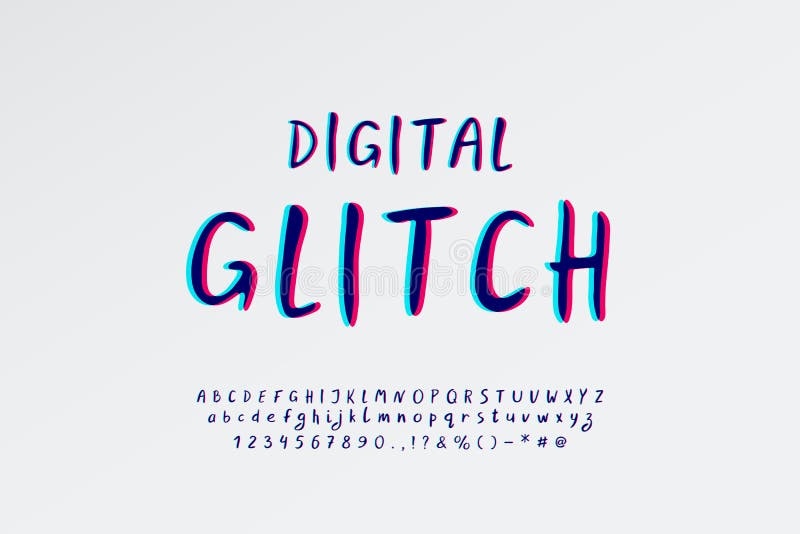 Digital Glitch Alphabet. Script Hand Drawn Vector Typeface with Stereo ...