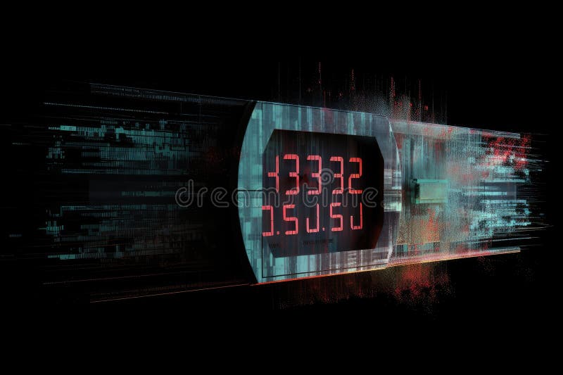 Digital Glitch, with Clock Counting Down To the End of the World Stock ...