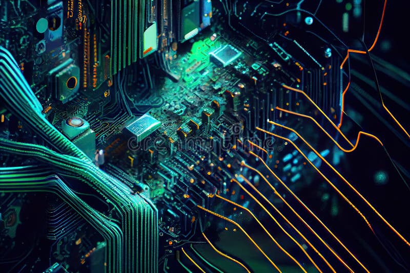 A Digital Glitch in a Close-up of a Circuit Board, with the Microchips ...