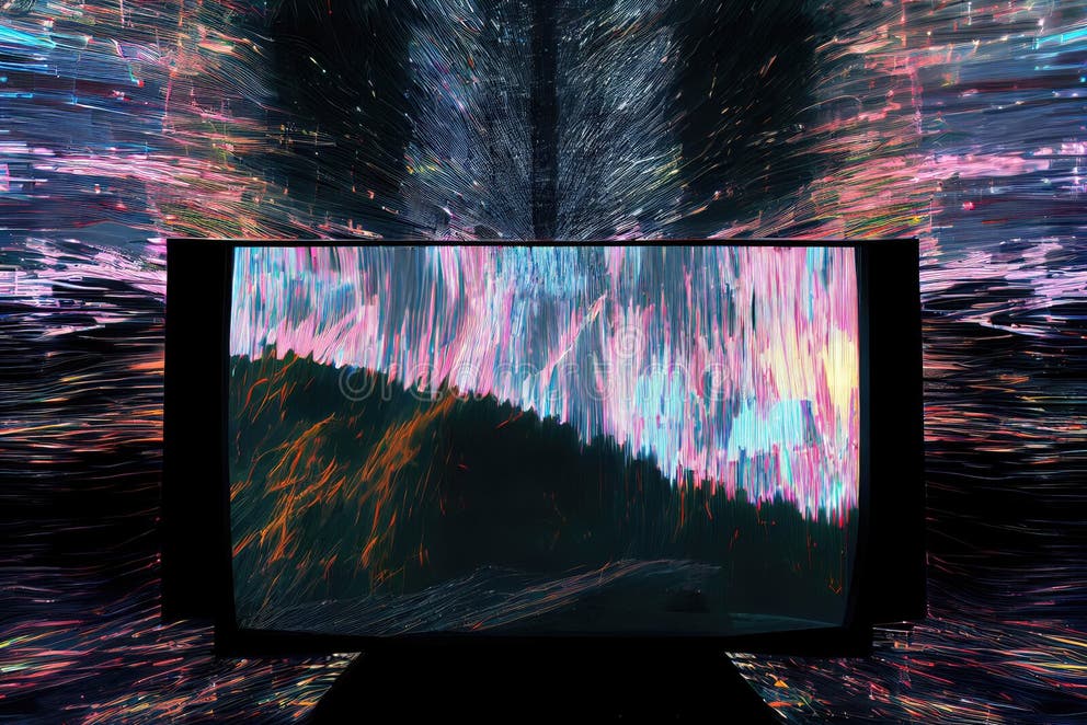 Digital Glitch Effect of a Monitor Displaying Static and Distorted Images. Stock Illustration ...