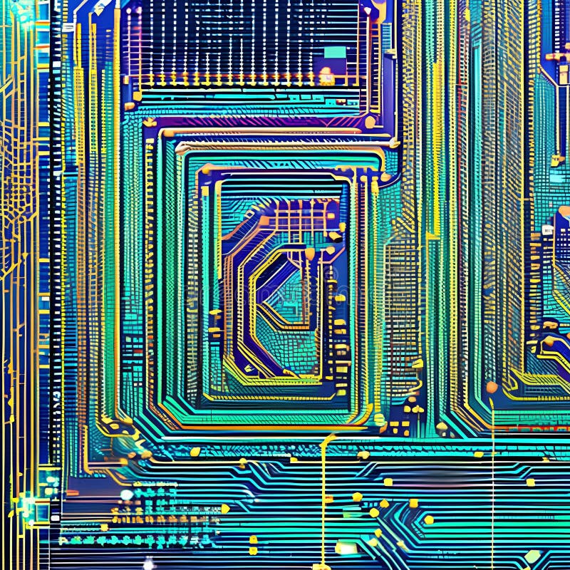 A Digital Glitch Effect Overlaying a Circuit Board Pattern ...