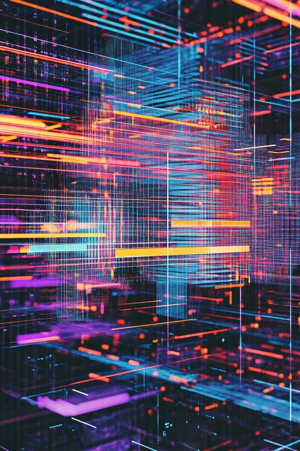 A Digital Glitch Effect with Pixelated Patterns in Vibrant Neon Hues ...