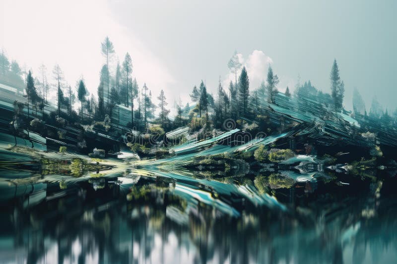 Digital Glitch in a Serene, Natural Environment Stock Illustration ...