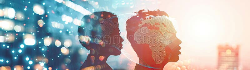 Digital Global Business. Double Exposure of Business Team Working with ...