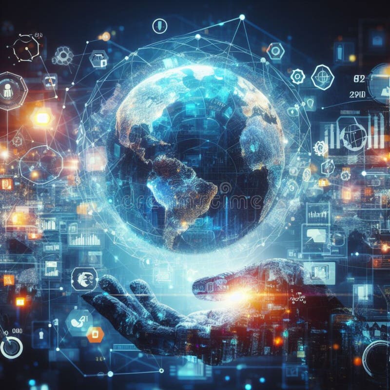 Digital Global Connection Network Technology with Colors, Circuit Board ...