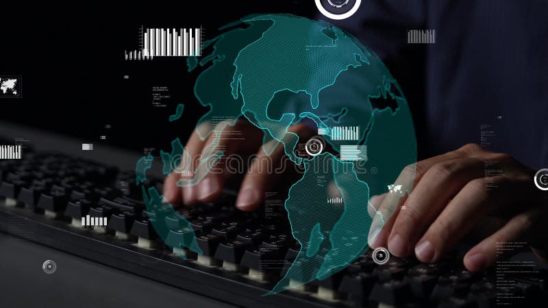 Digital Global Connectivity with Hands Typing on Keyboard and Earth ...
