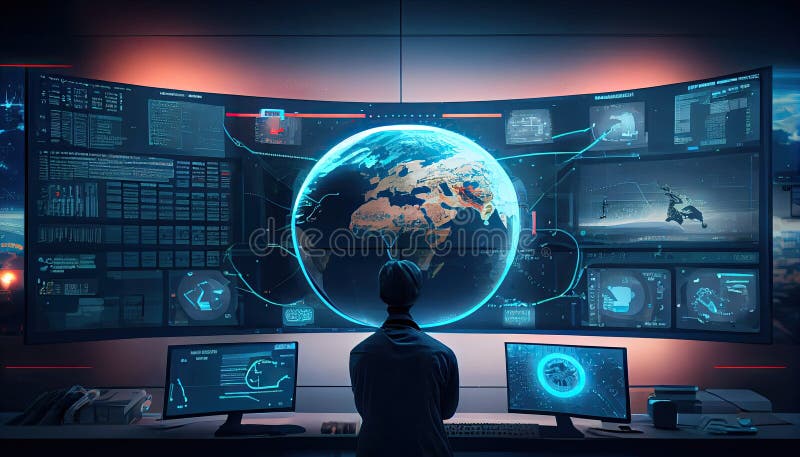 Digital Global Control Room Stock Illustration - Illustration of ...