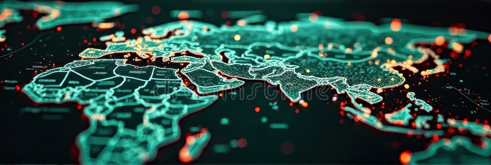 Digital Global Map with Glowing Borders and Data Points Stock Image ...