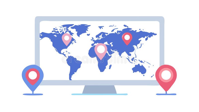 Digital Global Map on Monitor for Precise Location Tracking, Vector ...
