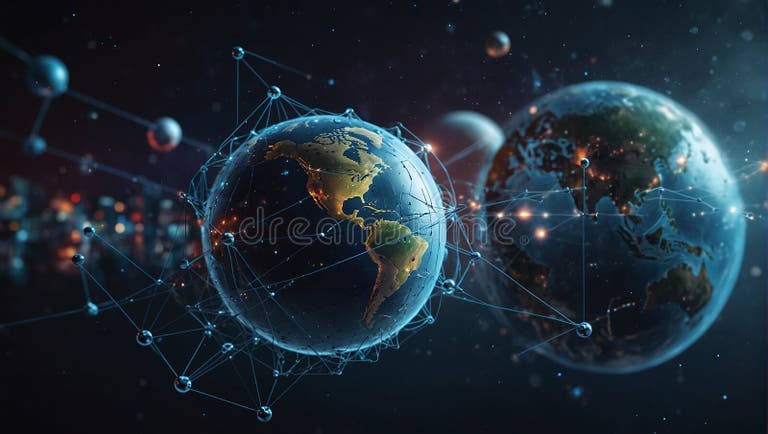 Digital Global Network with Connected Earth and Nodes in Futuristic ...