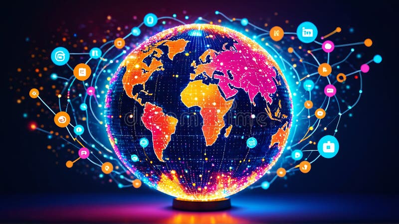 Digital Global Network with Connected Icons and Glowing Earth Stock ... Digital Global Network with Connected Icons and Glowing Earth Stock ...