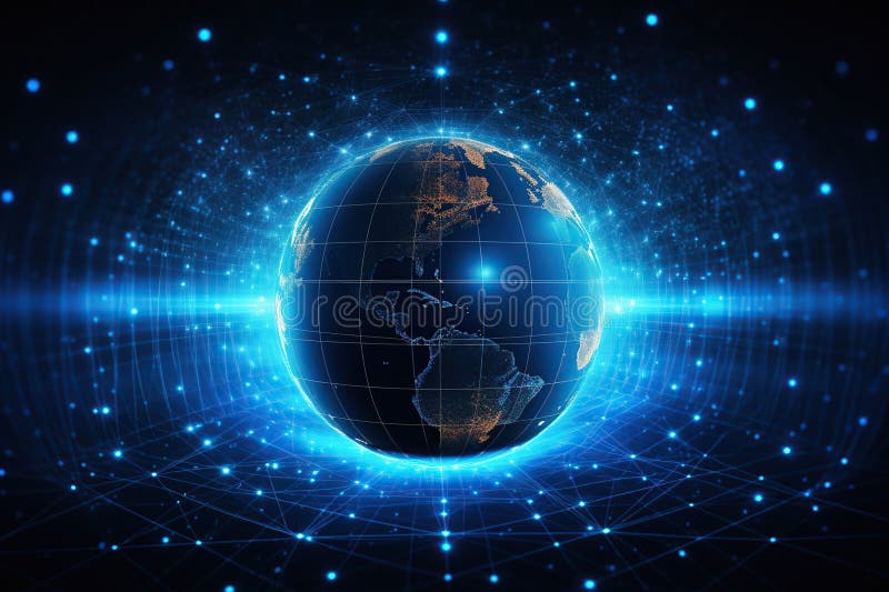 Digital Global Network Connectivity with Blue Neon Grid. Generative AI ...