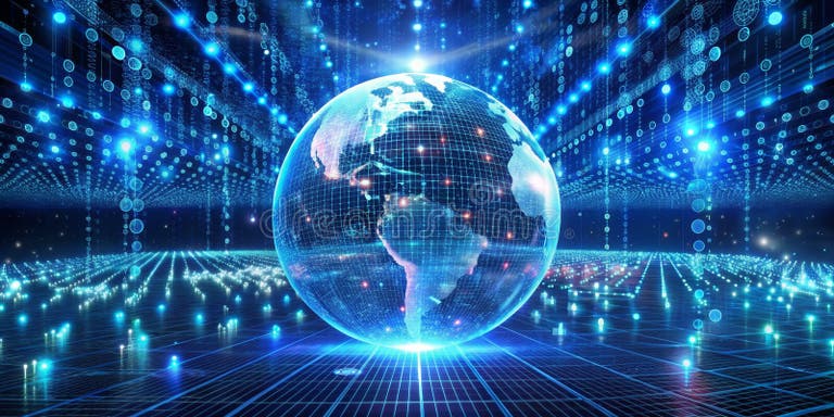 Digital Global Network 3D Rendering of Earth in Cyberspace Stock ...