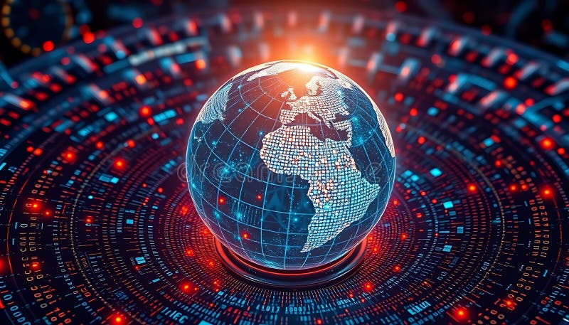 Digital Global Network Illuminated Sphere Cyberspace Technology Data Stock Illustration ...