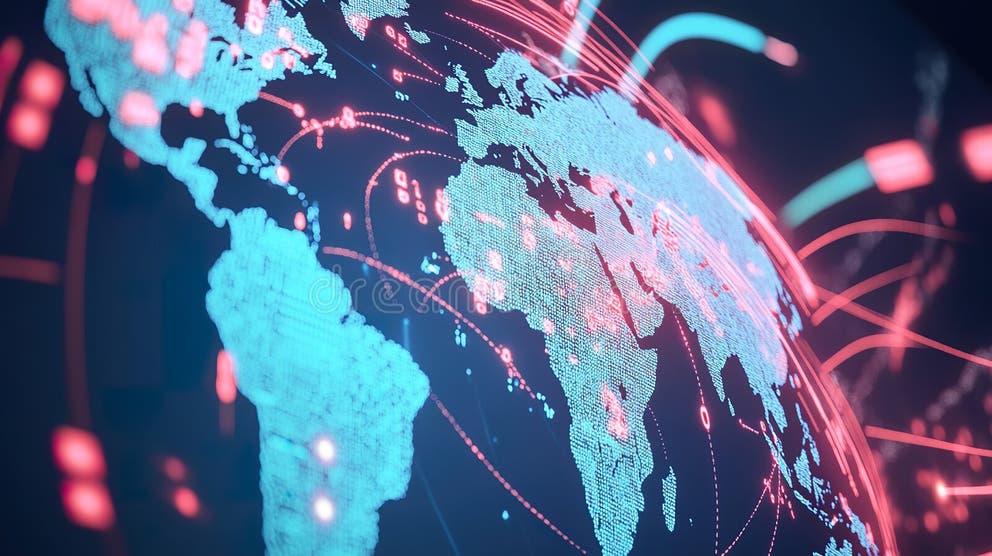 Digital Global Network Map with Glowing Connections Stock Photo - Image ...