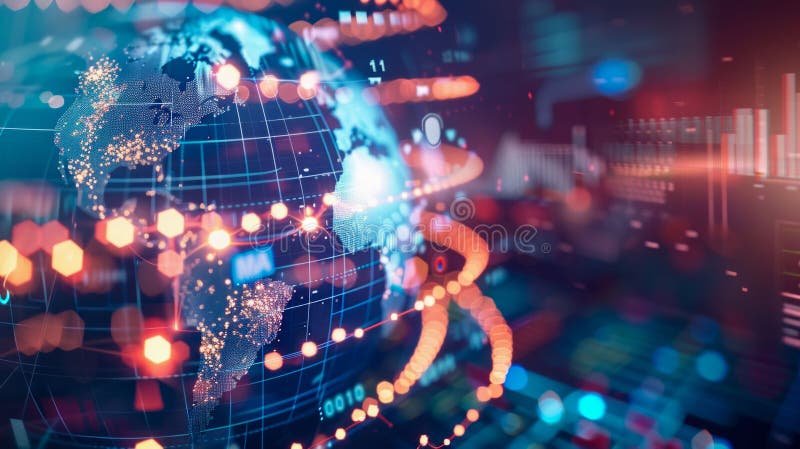 Digital Global Network Over City Skyline. Generative Ai Stock ...