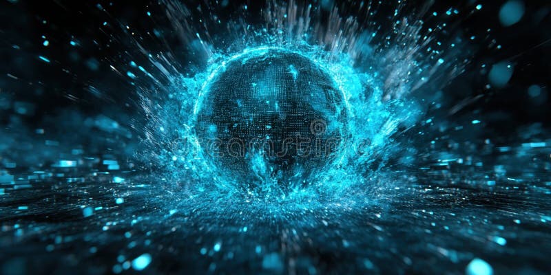 Digital Global Network Sphere with Energetic Blue Technology Burst ...