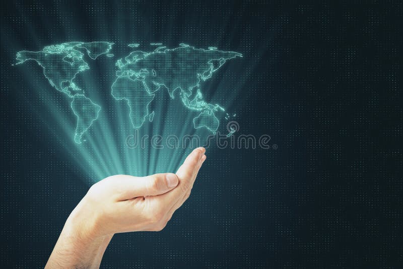 Digital Globalization Concept with Digital World Map Layout Above Human ...