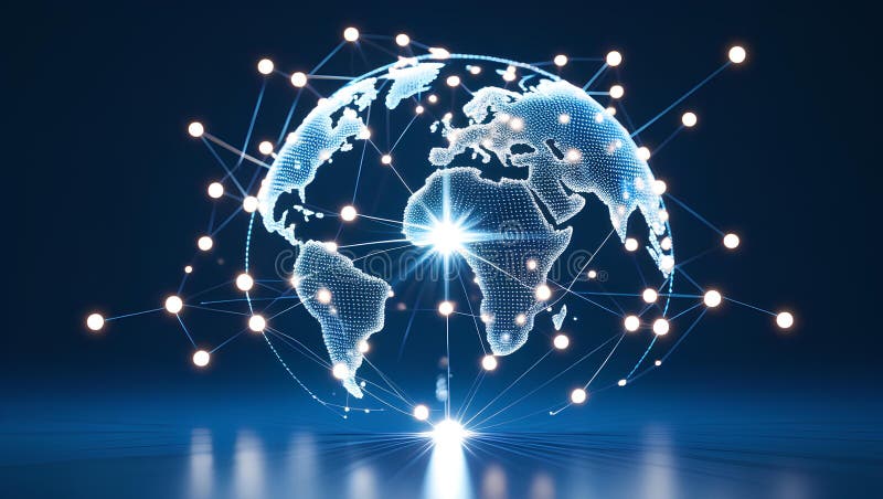 Digital Globalization Design: Globe with Digital Map, Bright Network ...
