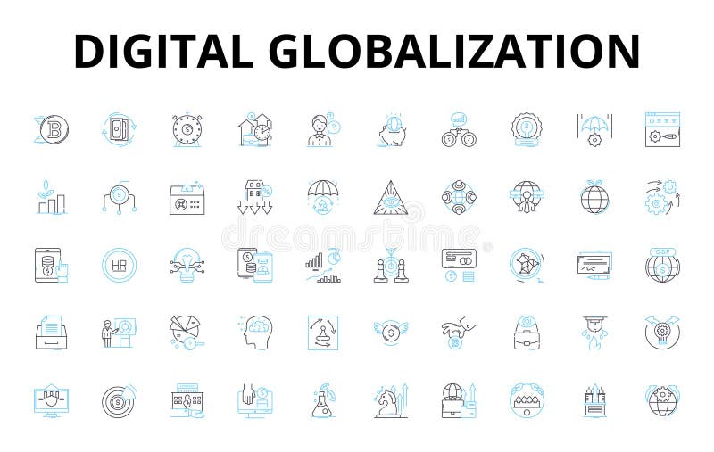 Digital Globalization Linear Icons Set. Connectivity, Interdependence ...