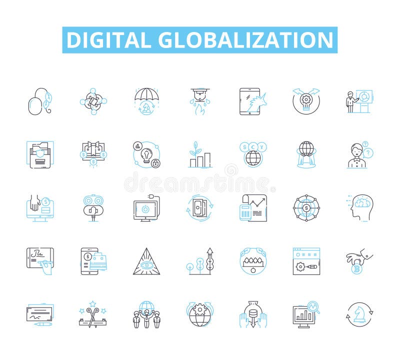 Digital Globalization Linear Icons Set. Connectivity, Interdependence ...