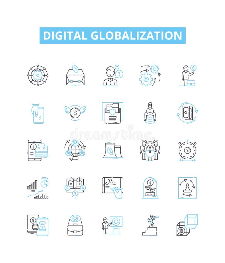 Digital Globalization Vector Line Icons Set. Digital, Globalization ...
