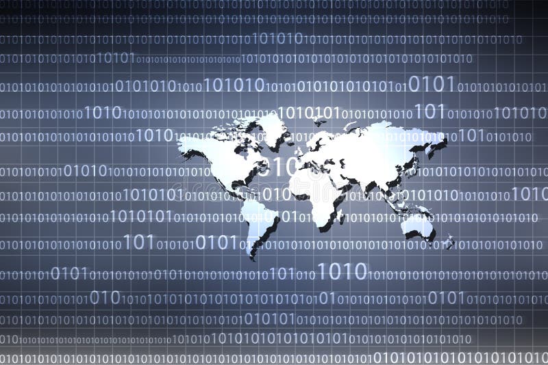 Binary code on world map stock illustration. Illustration of code - 32245861
