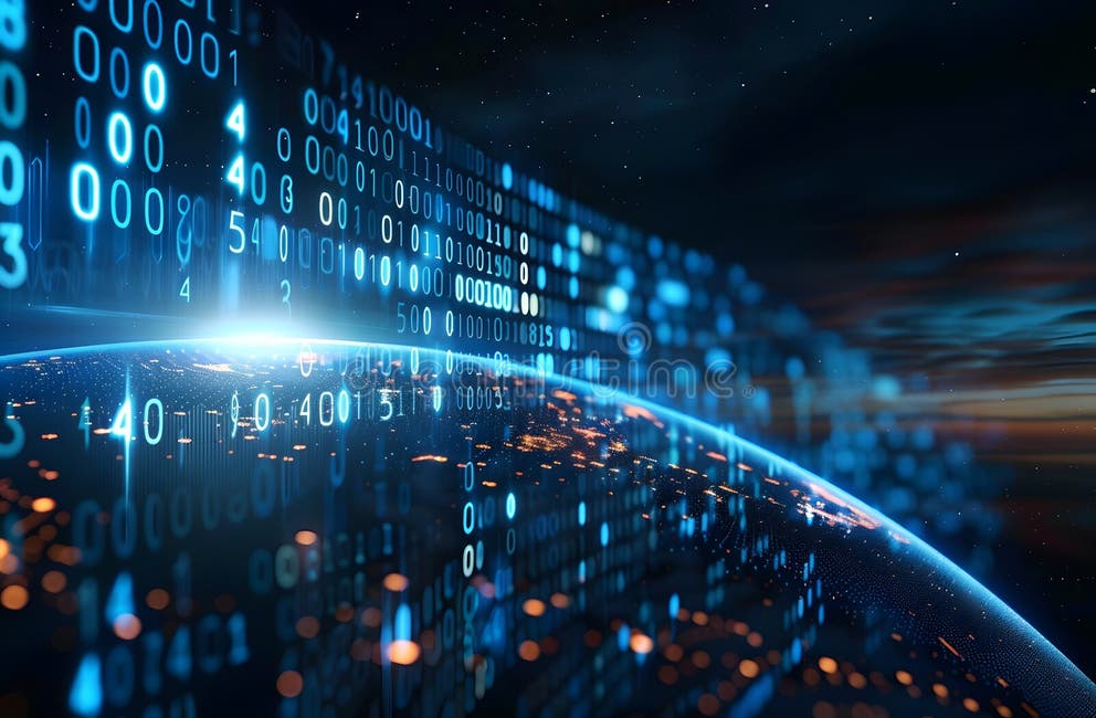 Digital Globe with Binary Code Patterns Representing Global Data ...