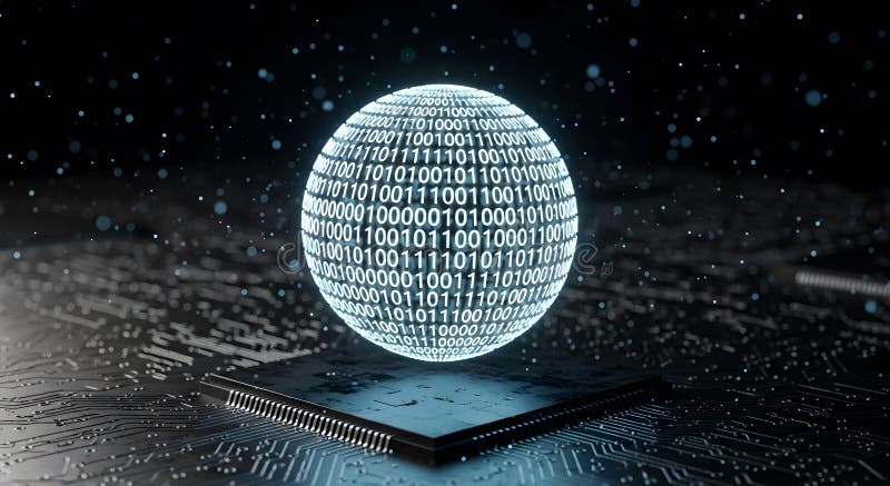 Digital Globe: Binary Code Sphere on Microchip Stock Illustration - Illustration of internet ...